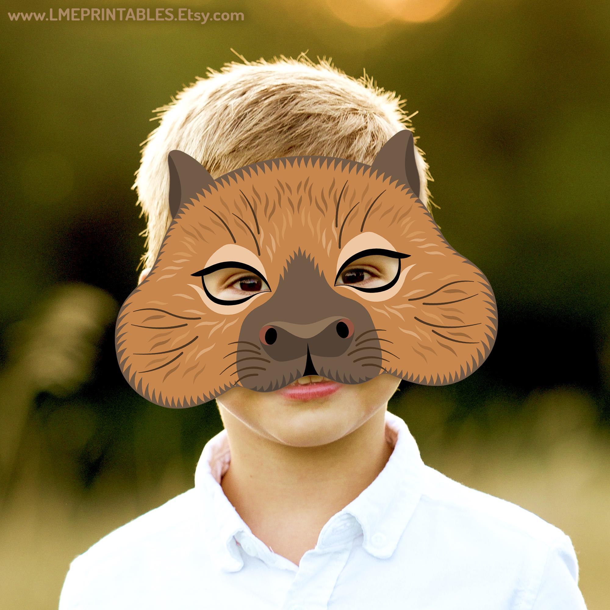 Capybara Printable Mask Castor Costume Forest Animal Halloween Marmot ...