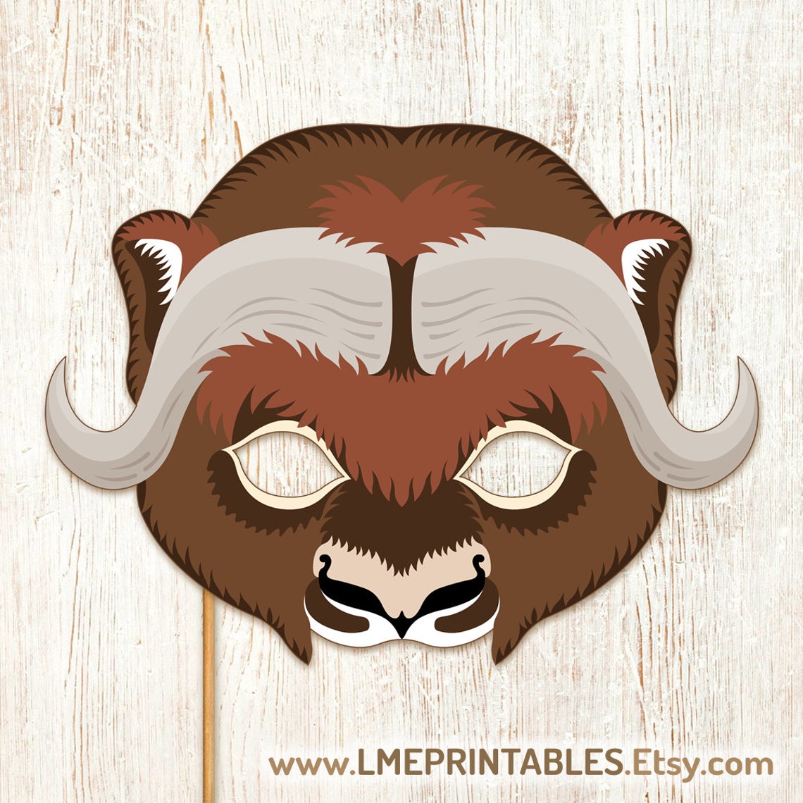 Musk Ox Mask Printable PDF Halloween Costume Animal American Bull Bison ...
