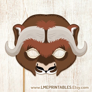 Musk Ox Mask Printable Costume Animal American Bull Bison Buffalo Yak ...