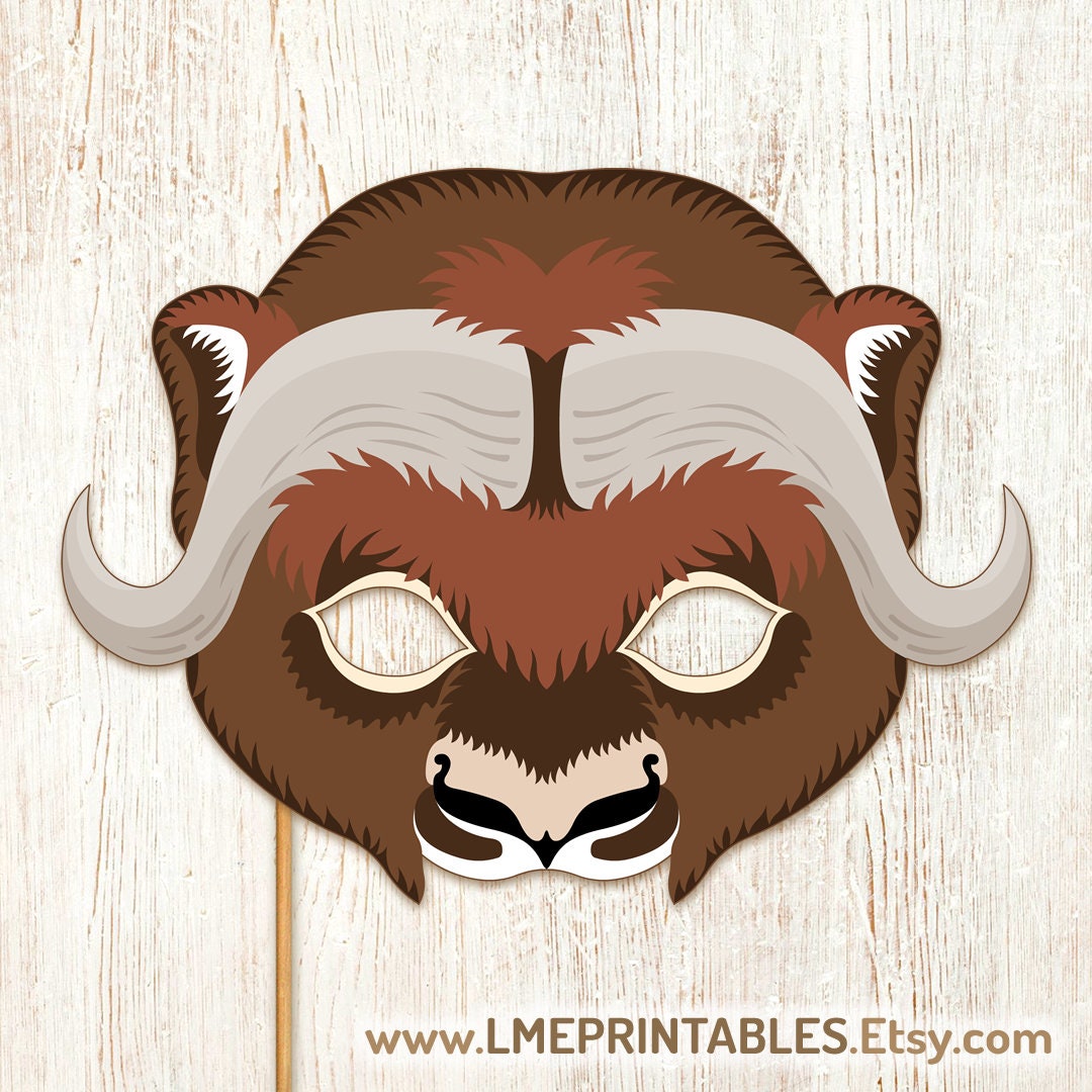Musk Ox Mask Printable PDF Halloween Costume Animal American Bull Bison ...