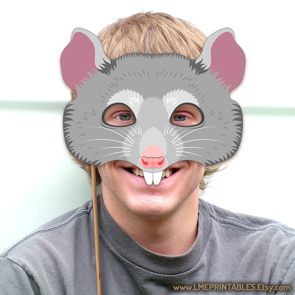 Rat Mask Printable Halloween Costume Animal Mouse Sewer Rat Chinchilla ...