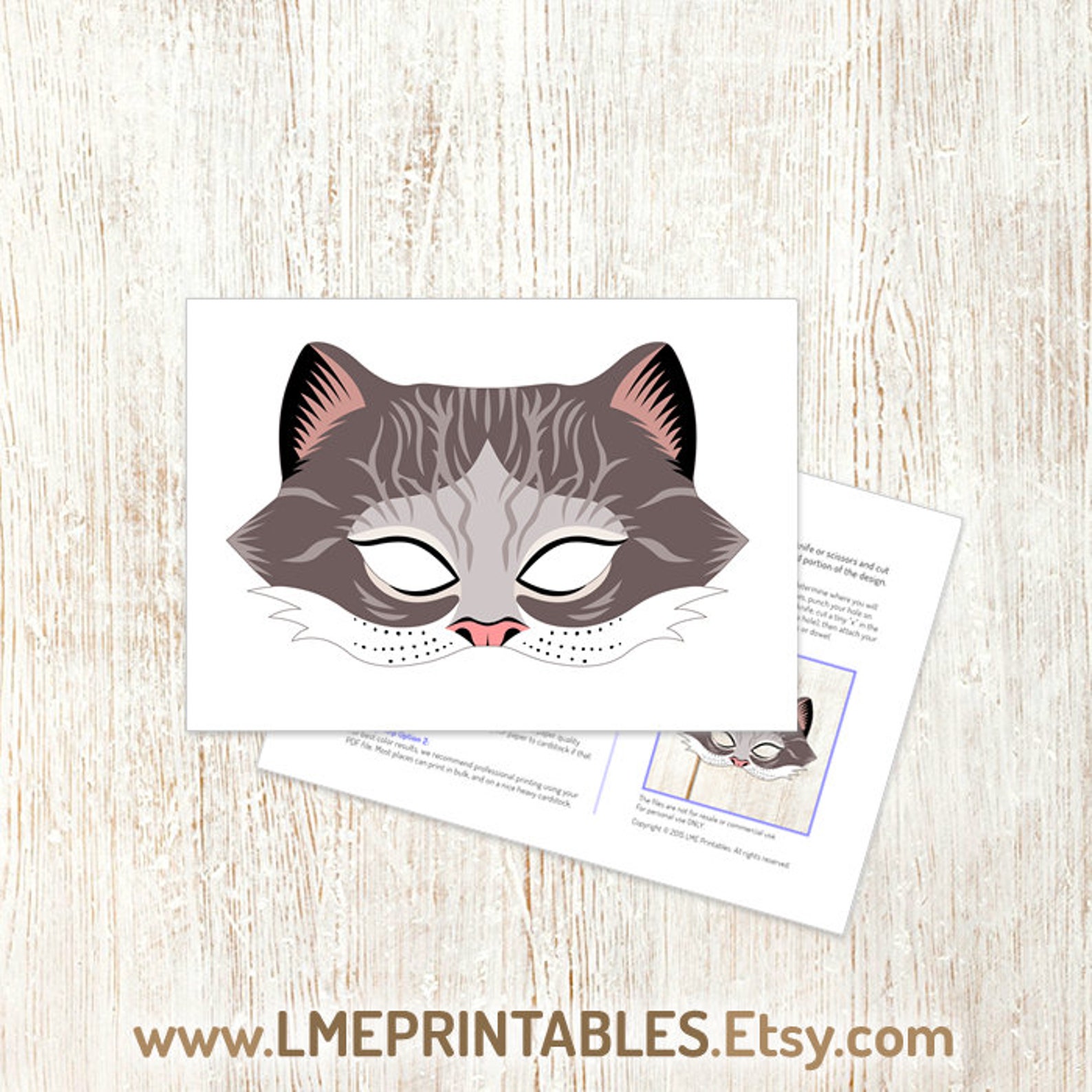 Tabby Cat Mask Grey Printable Halloween Costume Cheshire Gray - Etsy