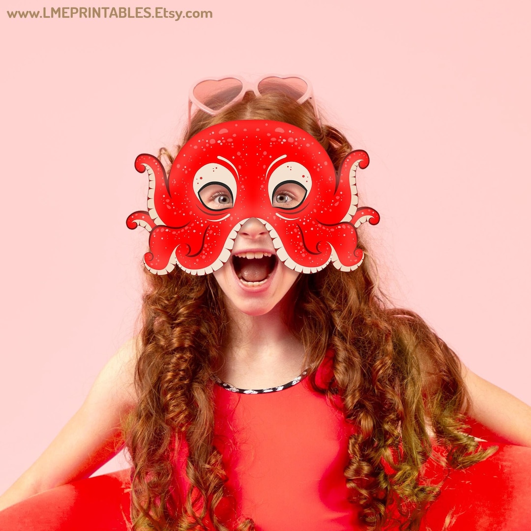 Red Octopus Mask Printable Halloween Costume Animal Mask Ocean Pool ...
