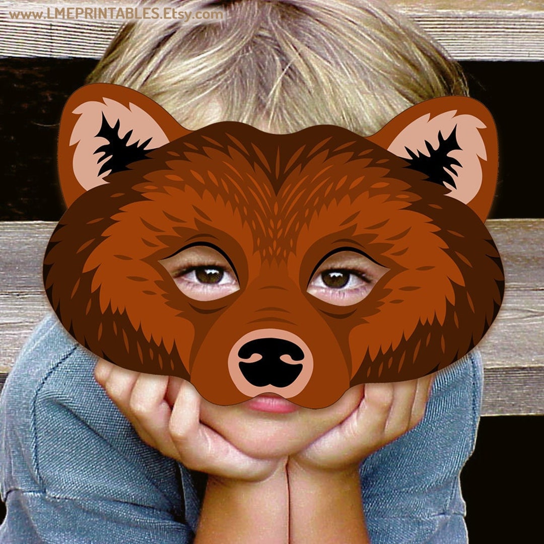 Bear Mask Printable Grizzly Bears Brown Halloween Costume Paper Masks ...