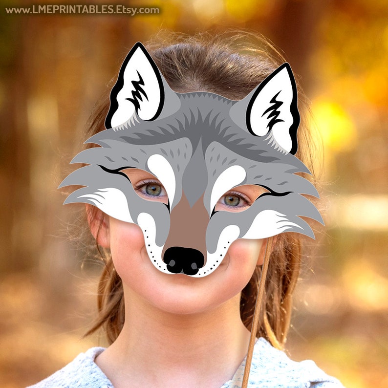Gray Wolf Mask Printable Costume Carnival Woodland Halloween Party ...