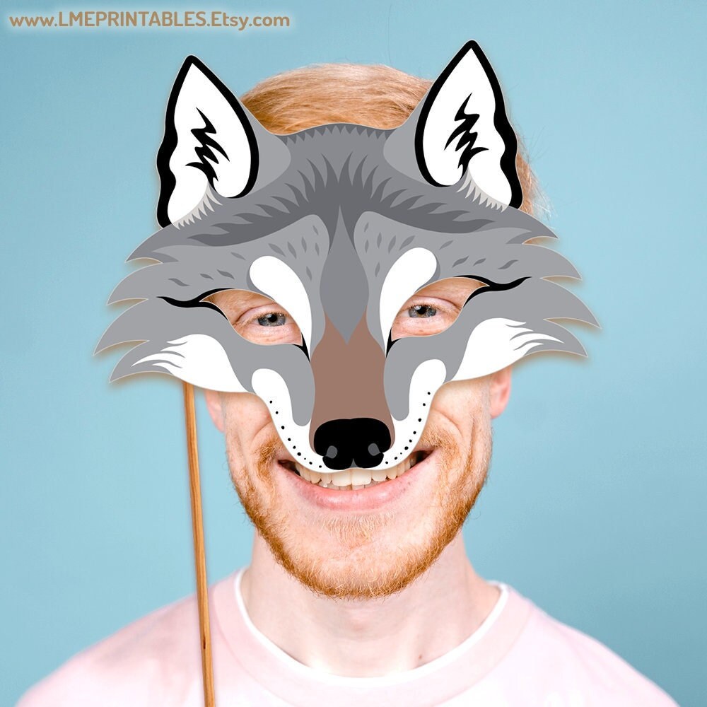 Gray Wolf Mask Printable Costume Woodland Halloween Party Favor Forest ...