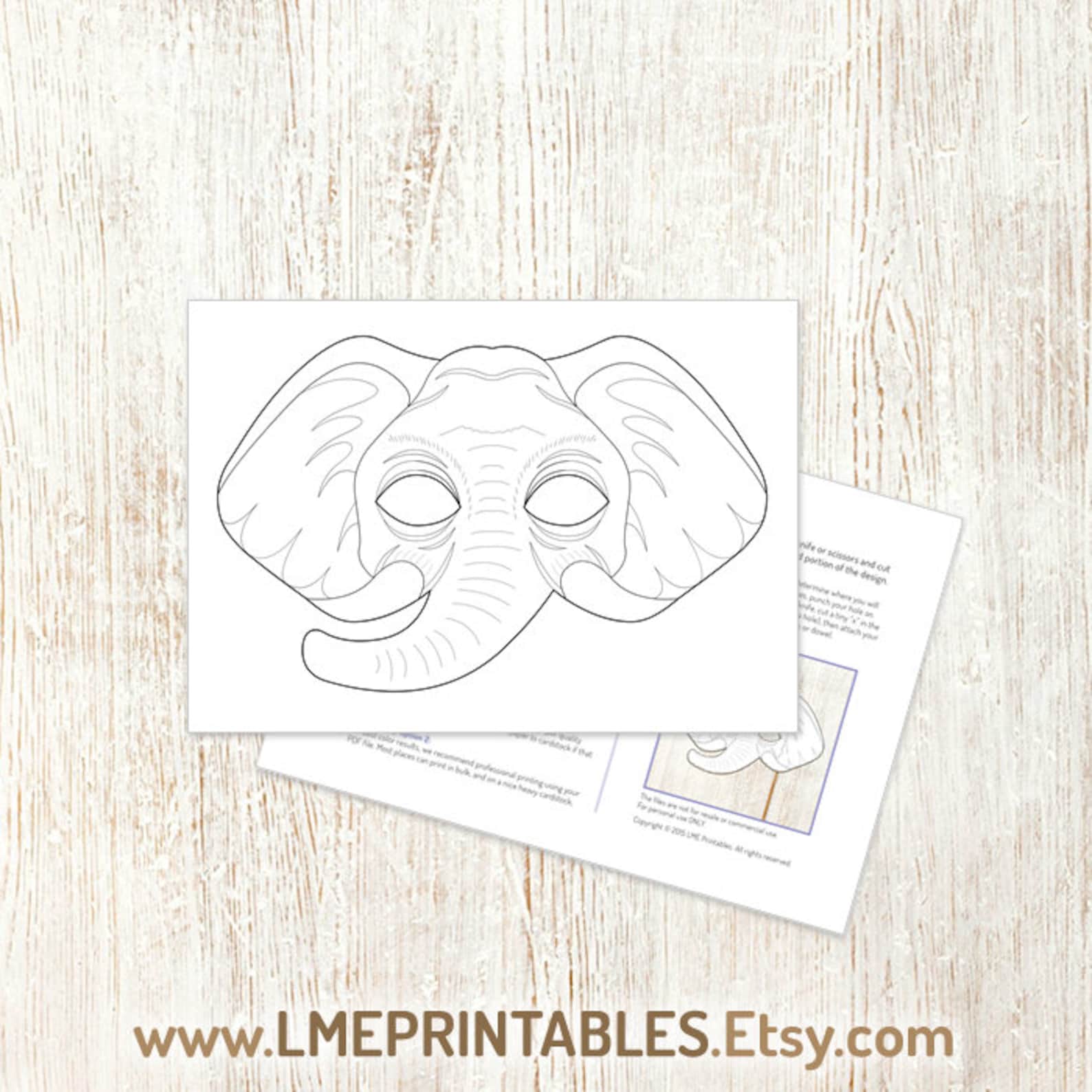 Elephant Coloring Printable Mask Halloween Costume Safari Jungle Animal ...