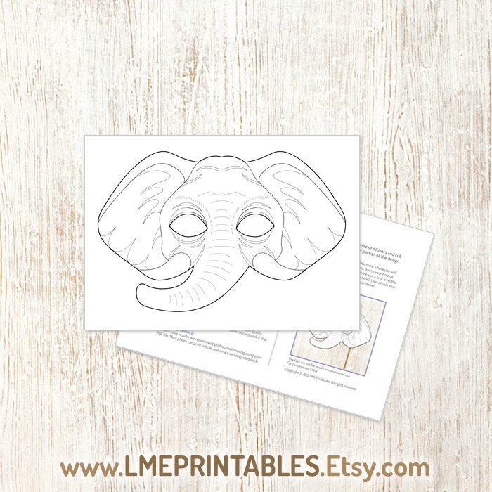 Elephant Coloring Printable Mask Halloween Costume Safari Jungle Animal ...