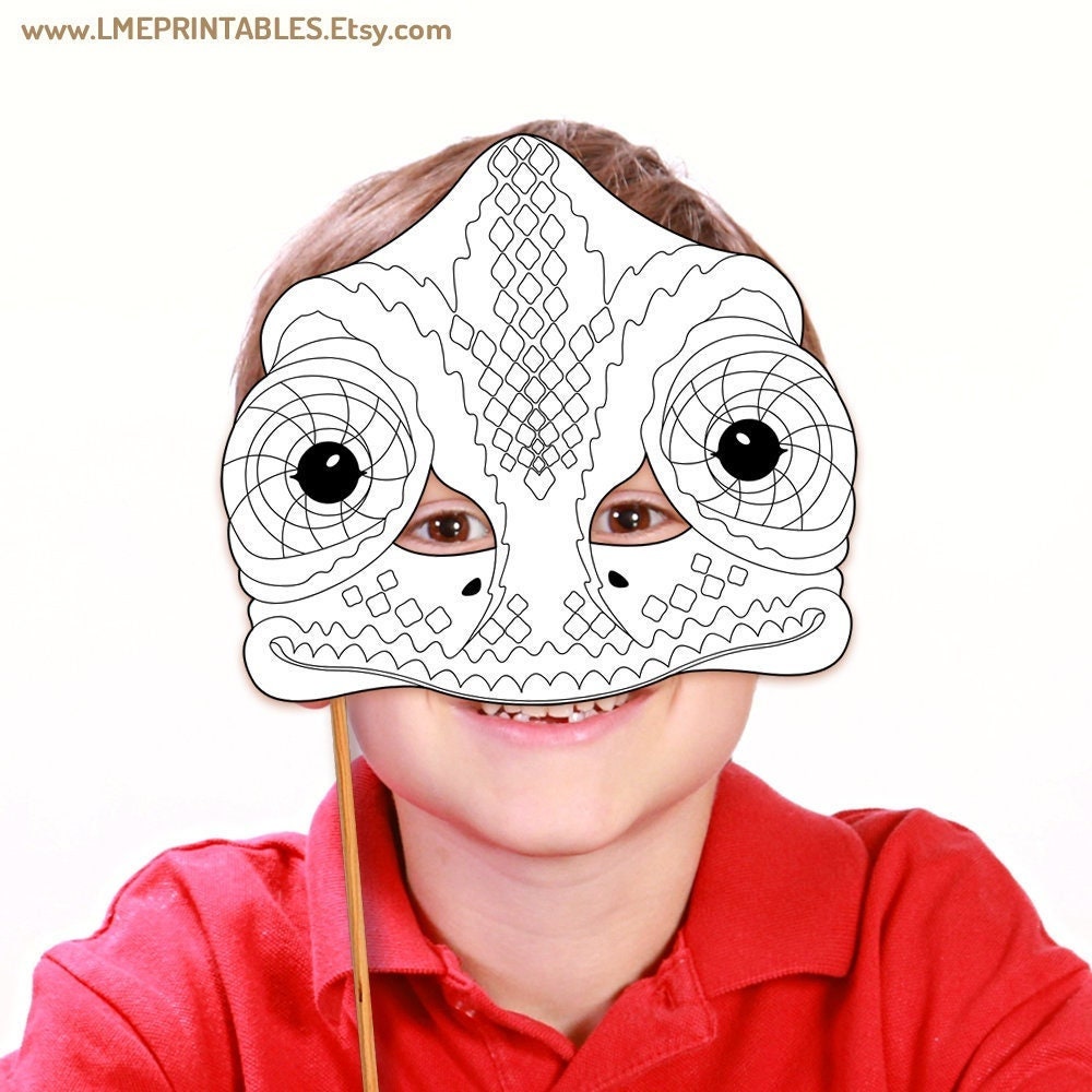 Chameleon Coloring Printable Mask Halloween Costume DIY PDF Reptile ...