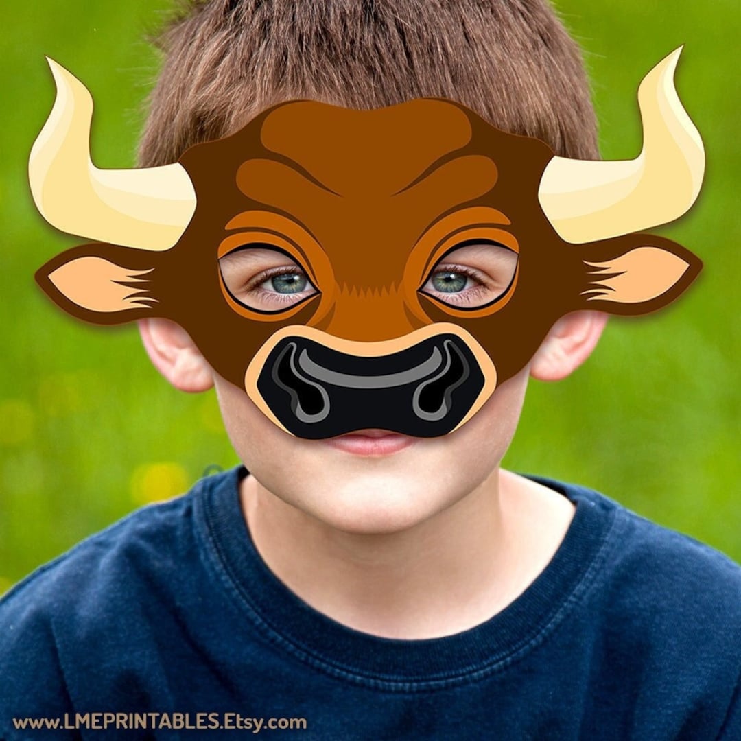 Bull Printable Mask Ox Carnival Costume DIY Brown Buffalo Yak Animal ...