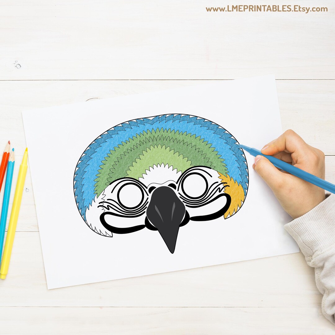 Macaw Parrot Coloring Mask Printable Bird Costume Rainforest Tropical ...