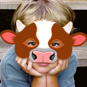 Cow Mask Printable Costume Calf Halloween Brown White Mask Animal Farm ...