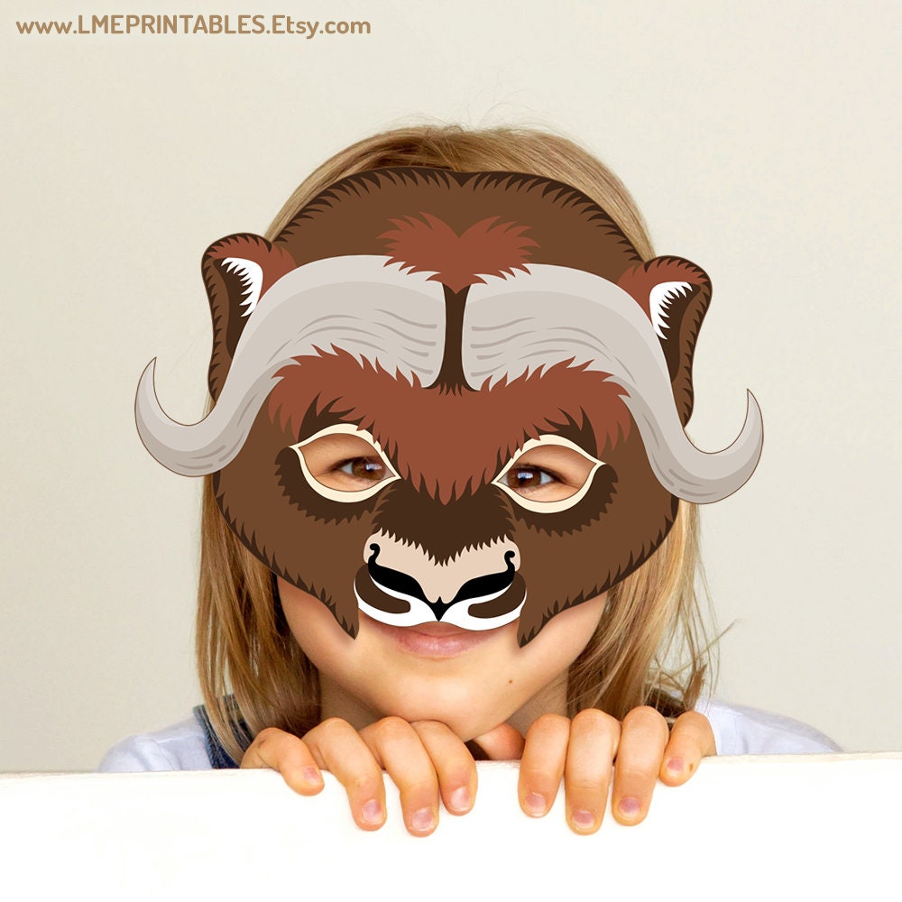 Musk Ox Mask Printable PDF Halloween Costume Animal American Bull Bison ...