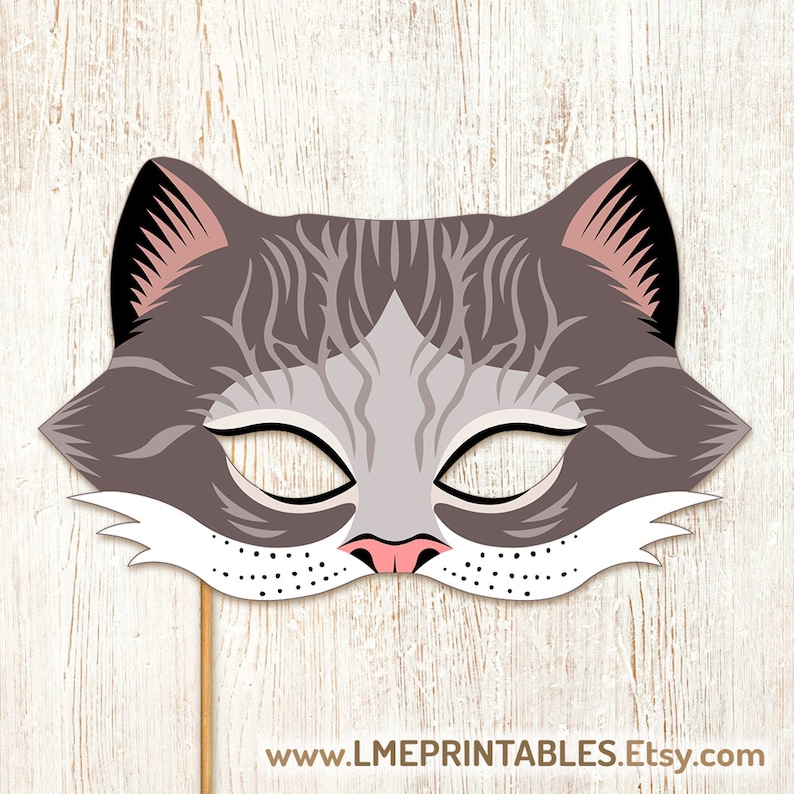 Tabby Cat Mask Grey Printable Halloween Costume Cheshire Gray Animal ...