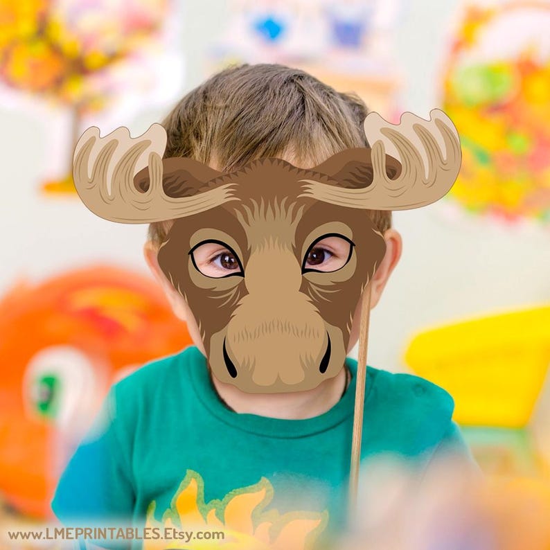 Moose Mask Printable Costume Woodland Party Favor Animal Reindeer Deer ...