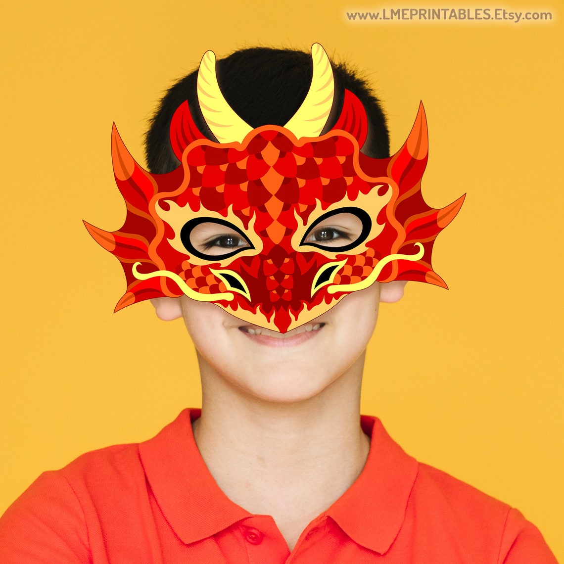 Red Dragon Mask Printable Zodiac Chinese New Year Costume Party Favor ...