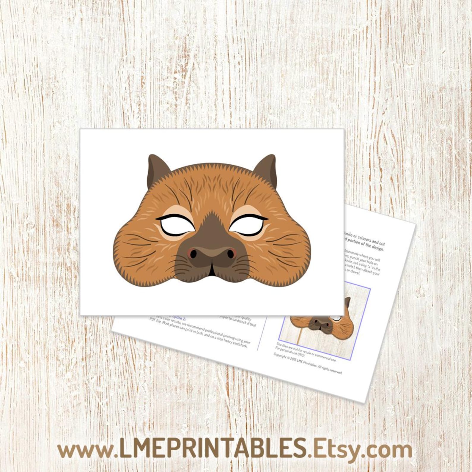 Capybara Printable Mask Castor Costume Forest Animal Halloween Marmot ...