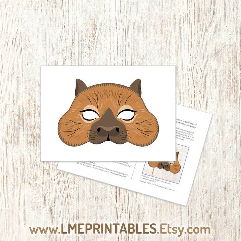 Capybara Printable Mask Castor Costume Forest Animal Halloween Marmot ...