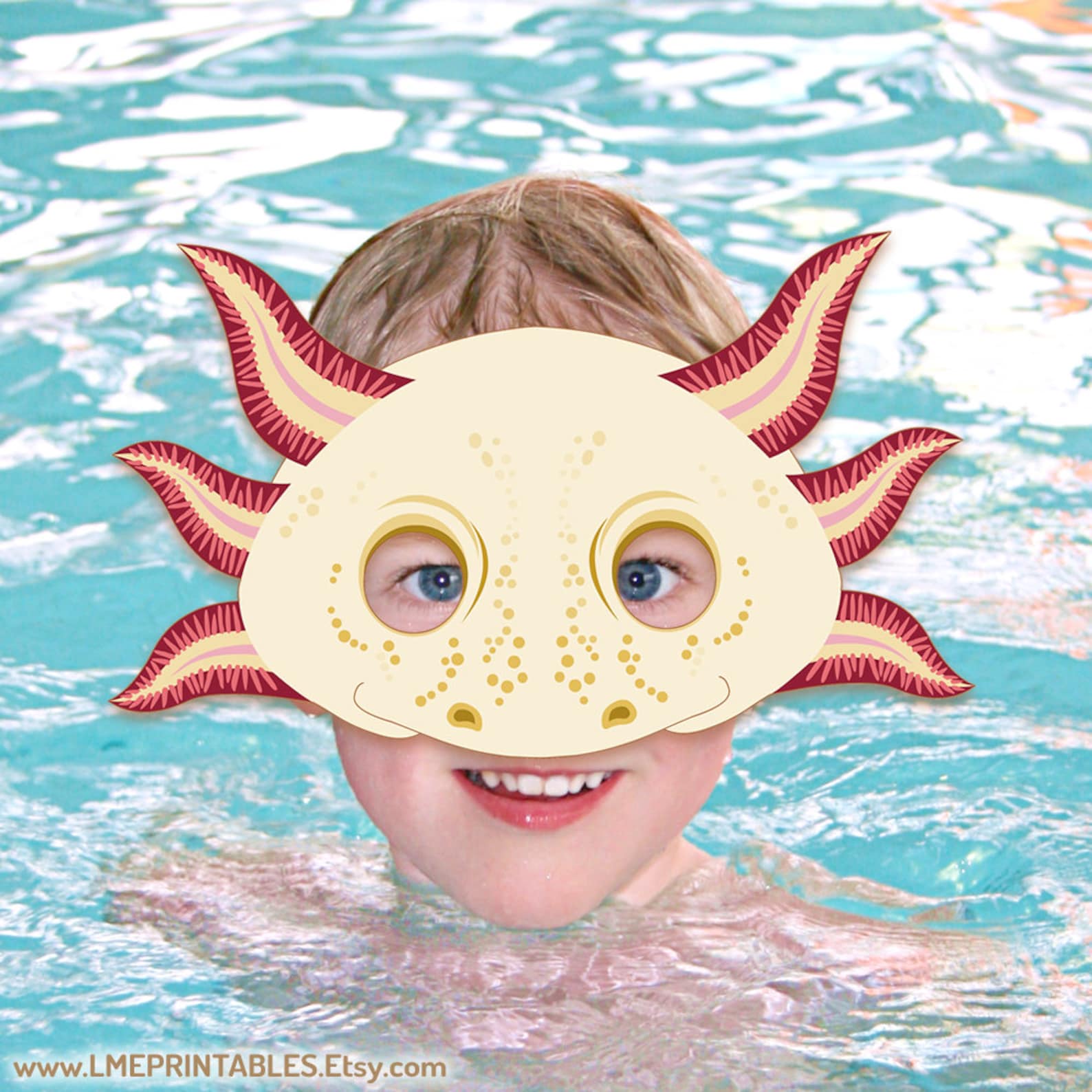 Axolotl Mask Printable Halloween Costume Albino Amphibian Salamander ...