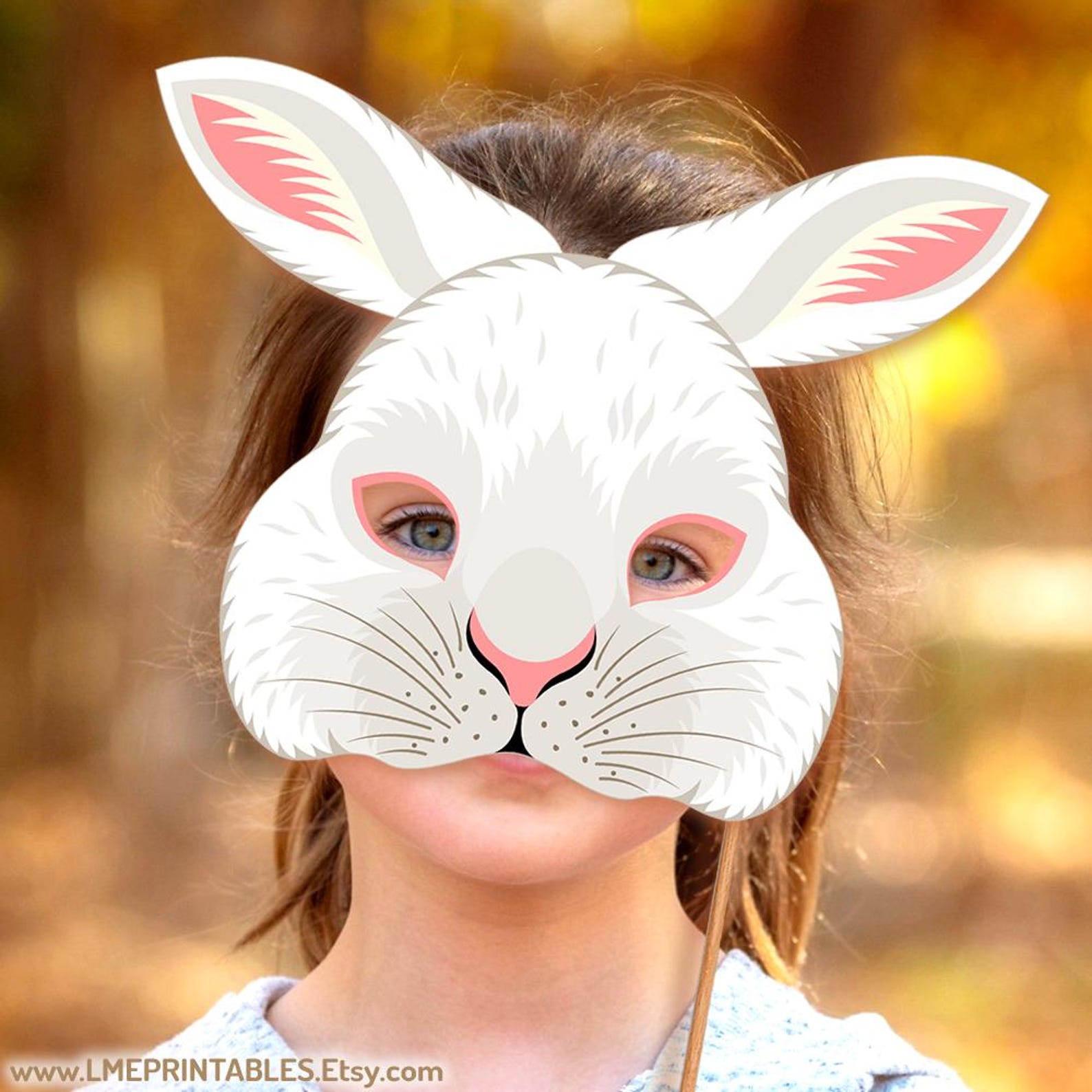 White Rabbit Mask Printable Costume Easter Paper Bunny Halloween Hare ...