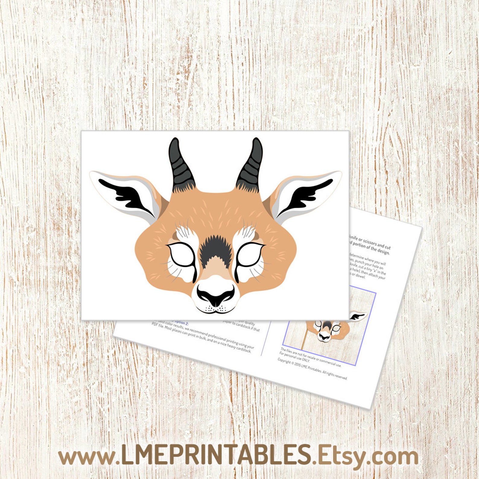 Antelope Mask Party Printable Costume Animal Gazelle Goat Forest ...