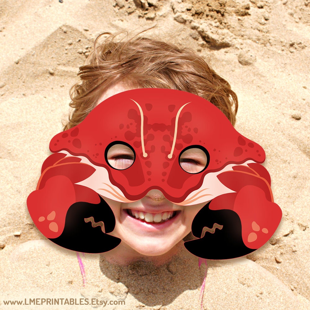 Crab Printable Mask Animal Halloween Costume Pool Summer Party Favor ...