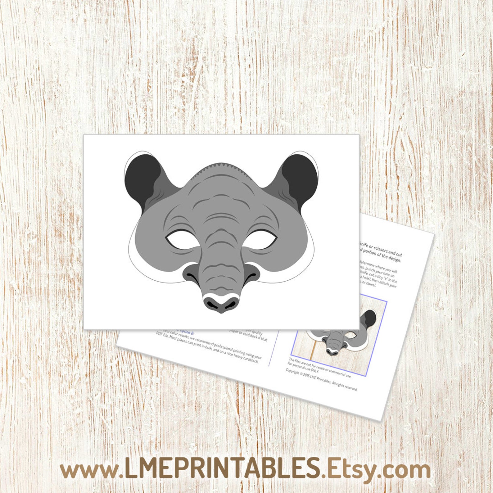Tapir Mask Printable Costume Animal Halloween Paper Mask Safari South ...