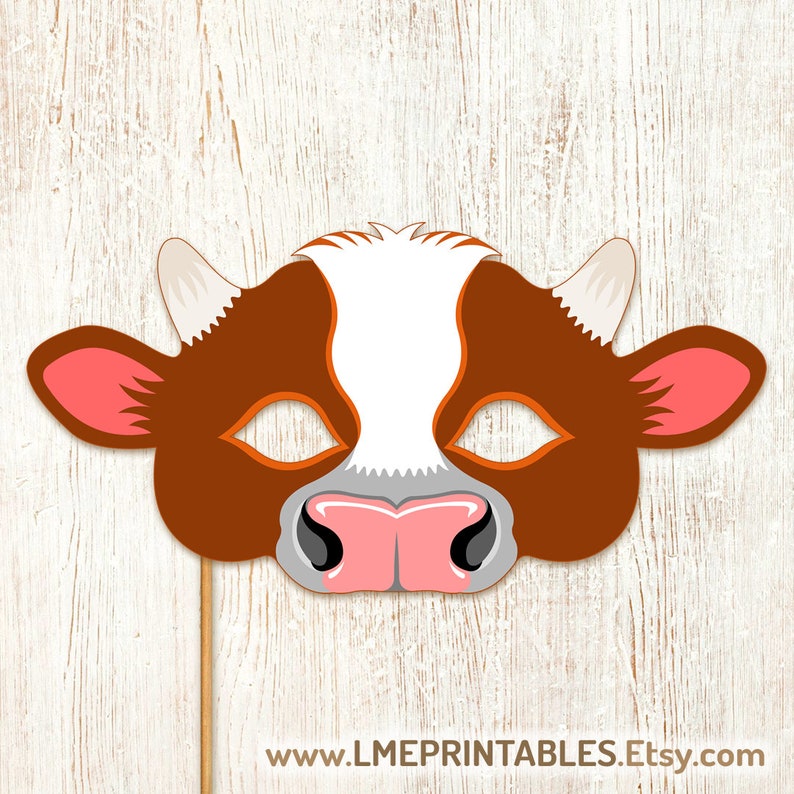 Cow Mask Printable Costume Calf Halloween Brown White Mask Animal Farm ...
