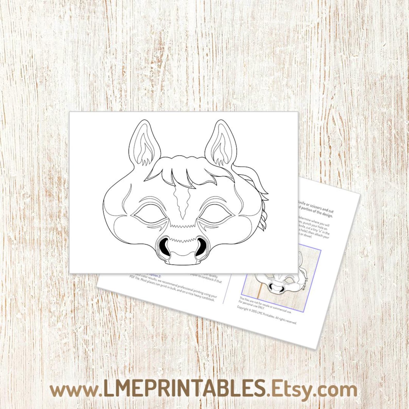 Horse Coloring Mask Printable Costume Carnival Colouring Pony Animal ...