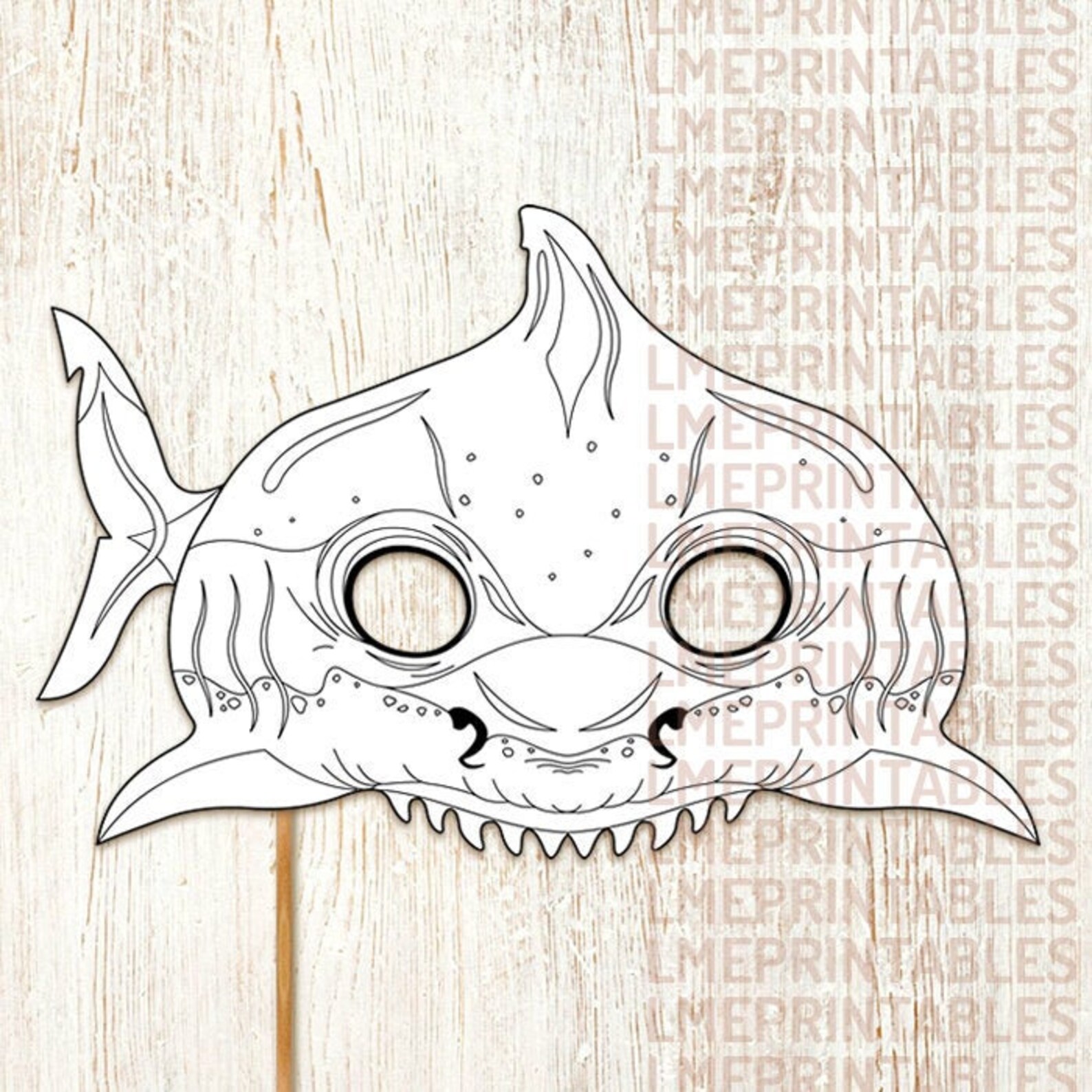 Shark Coloring Mask Printable Fish Pool Party Beach Sea | Etsy