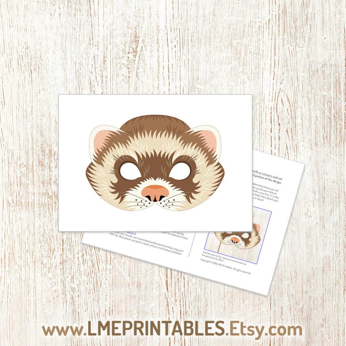 Ferret Mask Printable Weasel Halloween Costume Woodland Animal Party ...