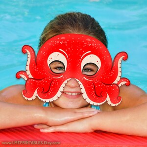Red Octopus Mask Printable Halloween Costume Animal Mask Ocean Pool ...