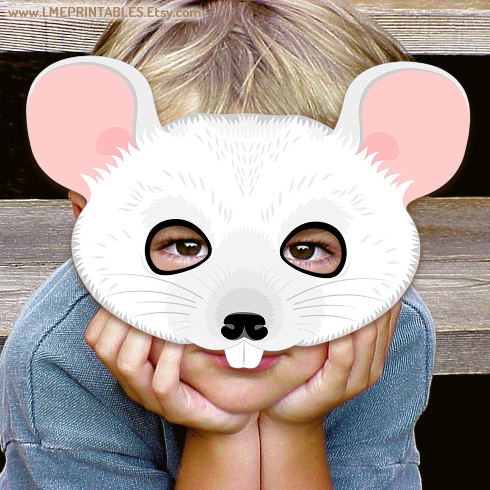 White Mouse Mask Printable Costume Rat Hamster Animal Sewer Party Favor ...