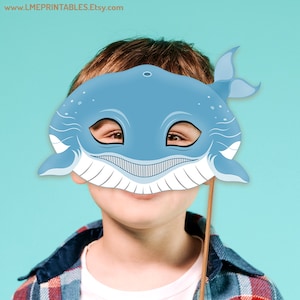 Whale Mask Printable Halloween Costume Blue Whale Pool Party Paper ...