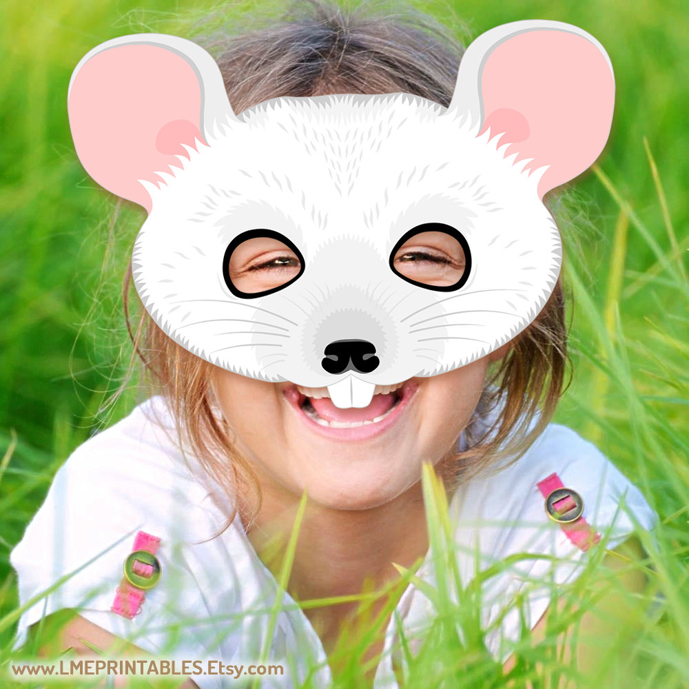 White Mouse Mask Printable Costume Rat Hamster Paper Animal Sewer PDF ...