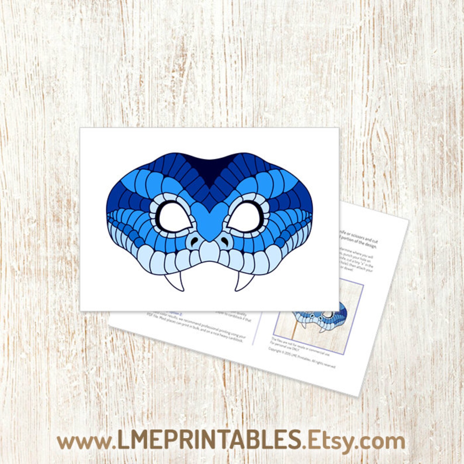 Blue Snake Printable Mask Halloween DIY Costume Reptile Lizard - Etsy