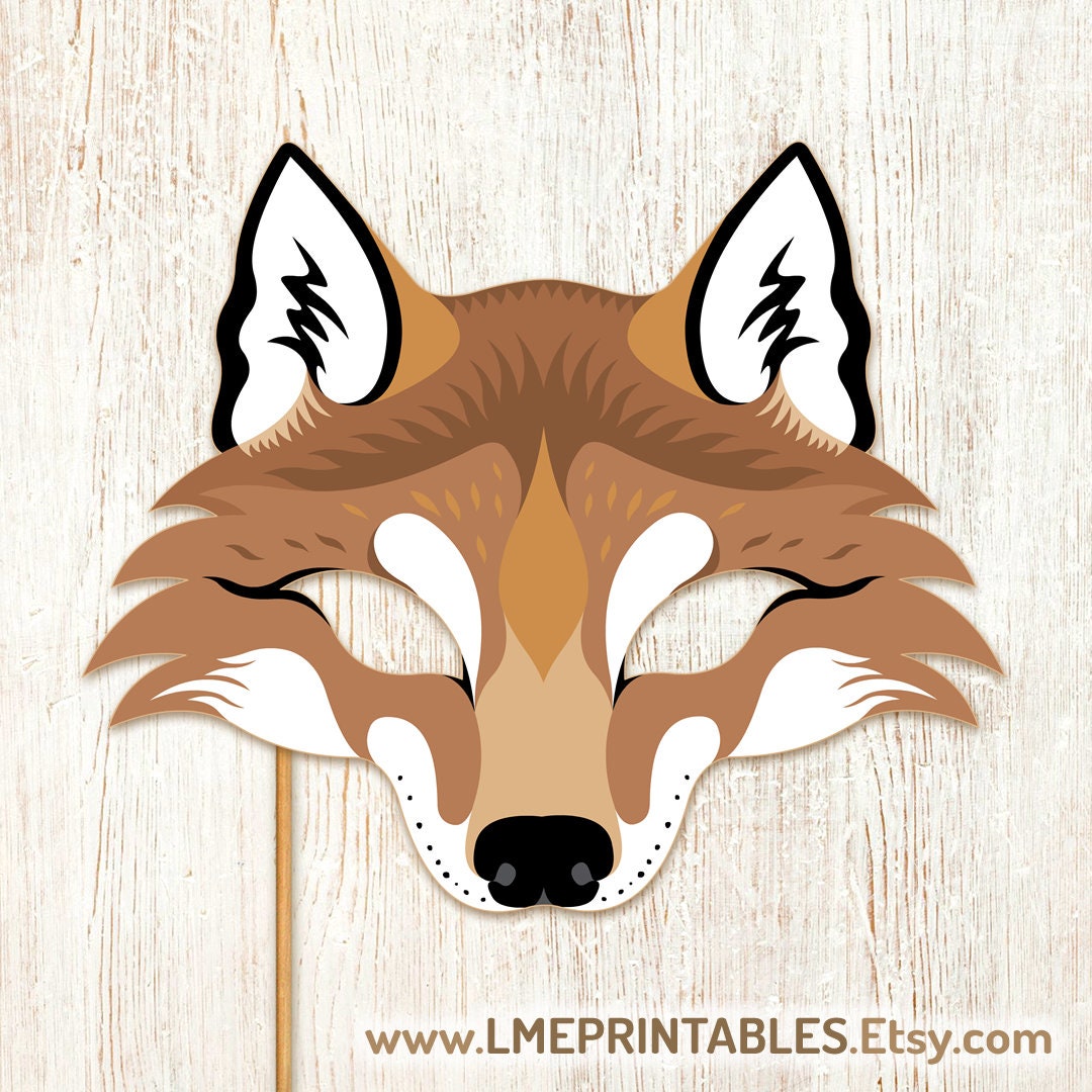 Wolf Mask Printable Animal Costume Woodland Party Favor Forest Toddler ...