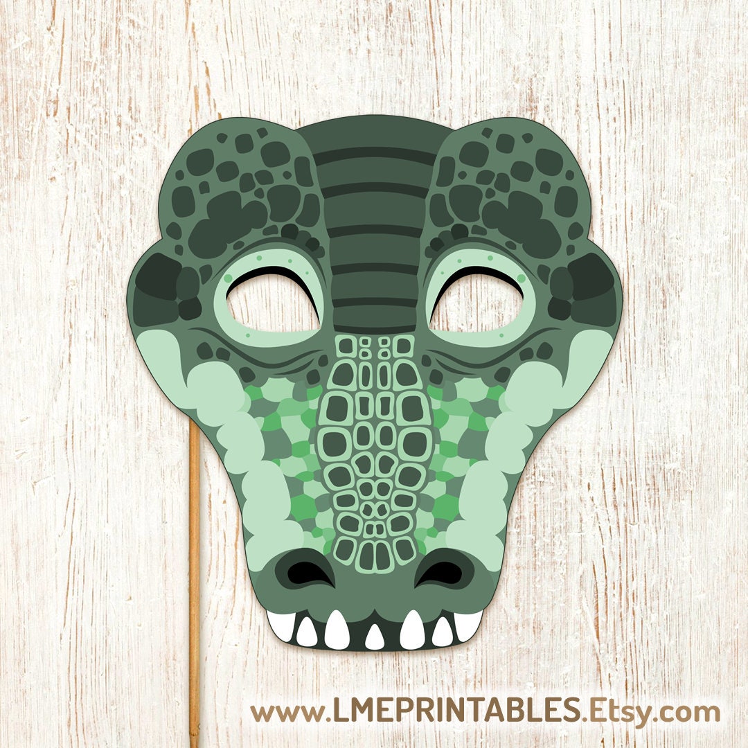 Crocodile Printable Mask Reptile Halloween Costume Green Animal Funny ...