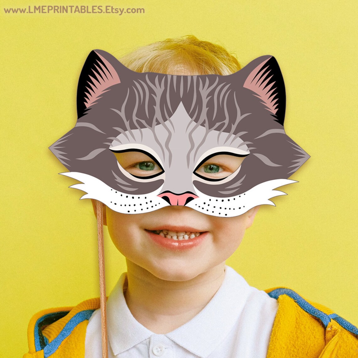 Tabby Cat Mask Grey Printable Halloween Costume Cheshire Gray - Etsy