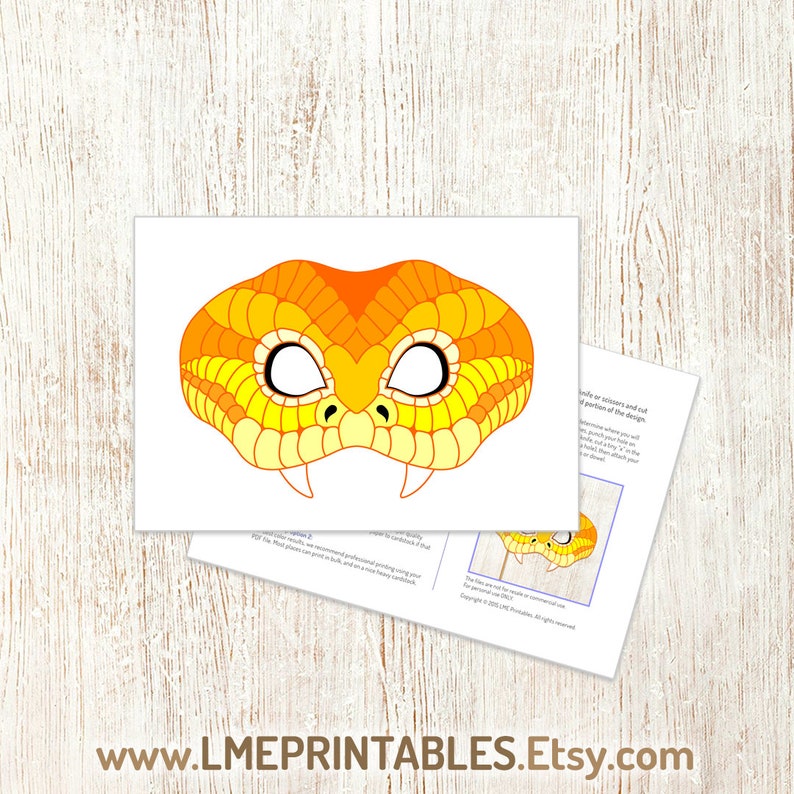 Yellow Orange Snake Printable Mask Halloween Costume Reptile Lizard ...