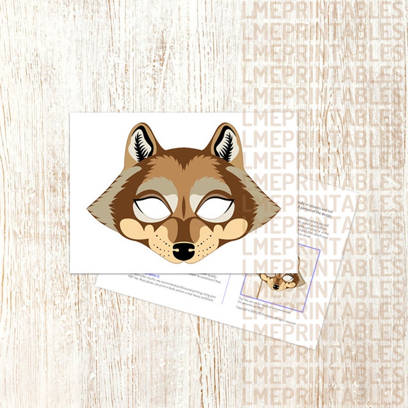 Wolf Mask Printable Brown Animal Masks Big Bad Wolf Childrens | Etsy