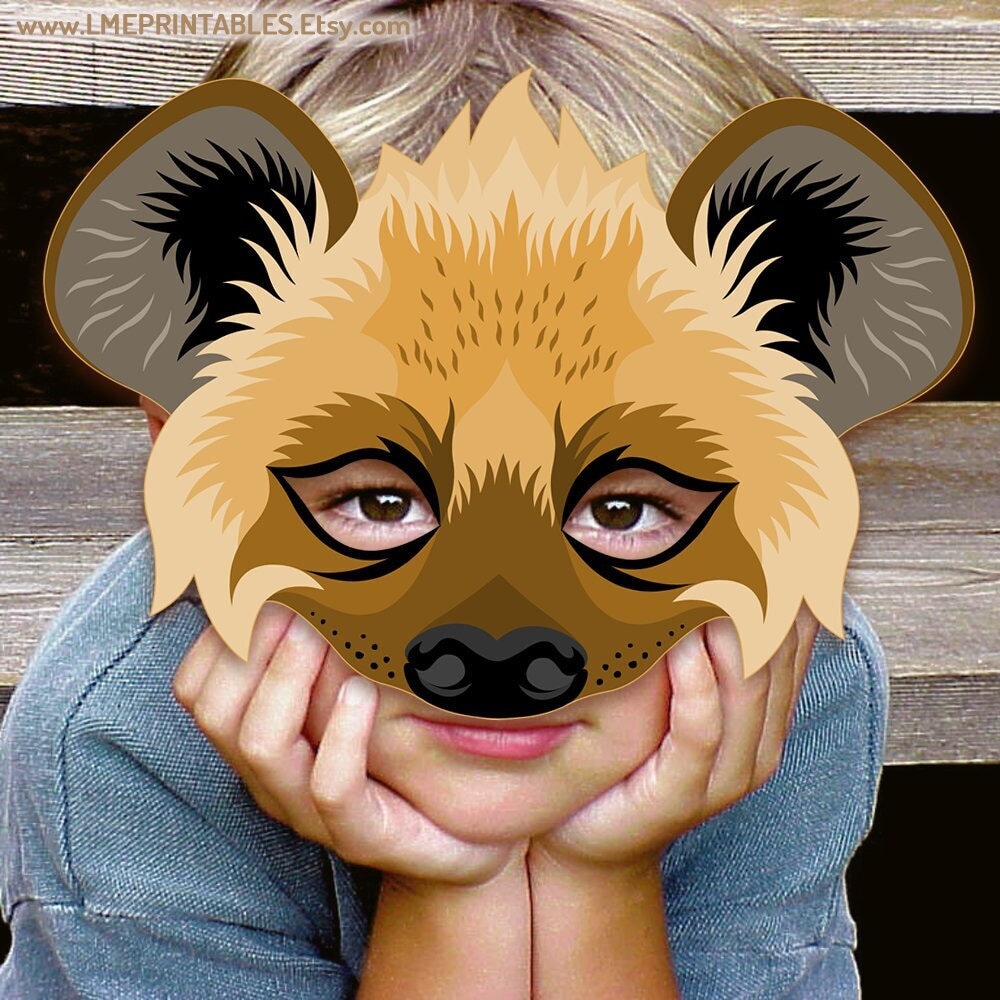 Hyena Mask Printable Animal Halloween Costume Safari Funny Party Favor ...