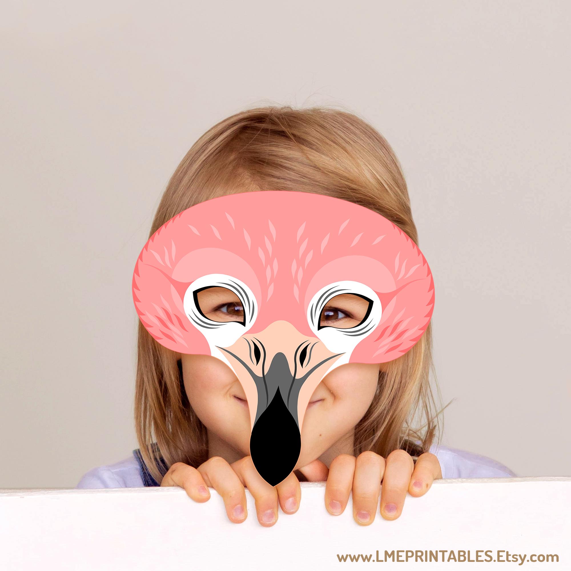 Flamingo Mask Printable Bird Animal Costume Pink Halloween Birthday ...