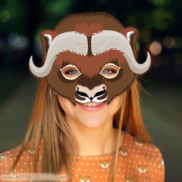 Musk Ox Mask Printable PDF Halloween Costume Animal American Bull Bison ...