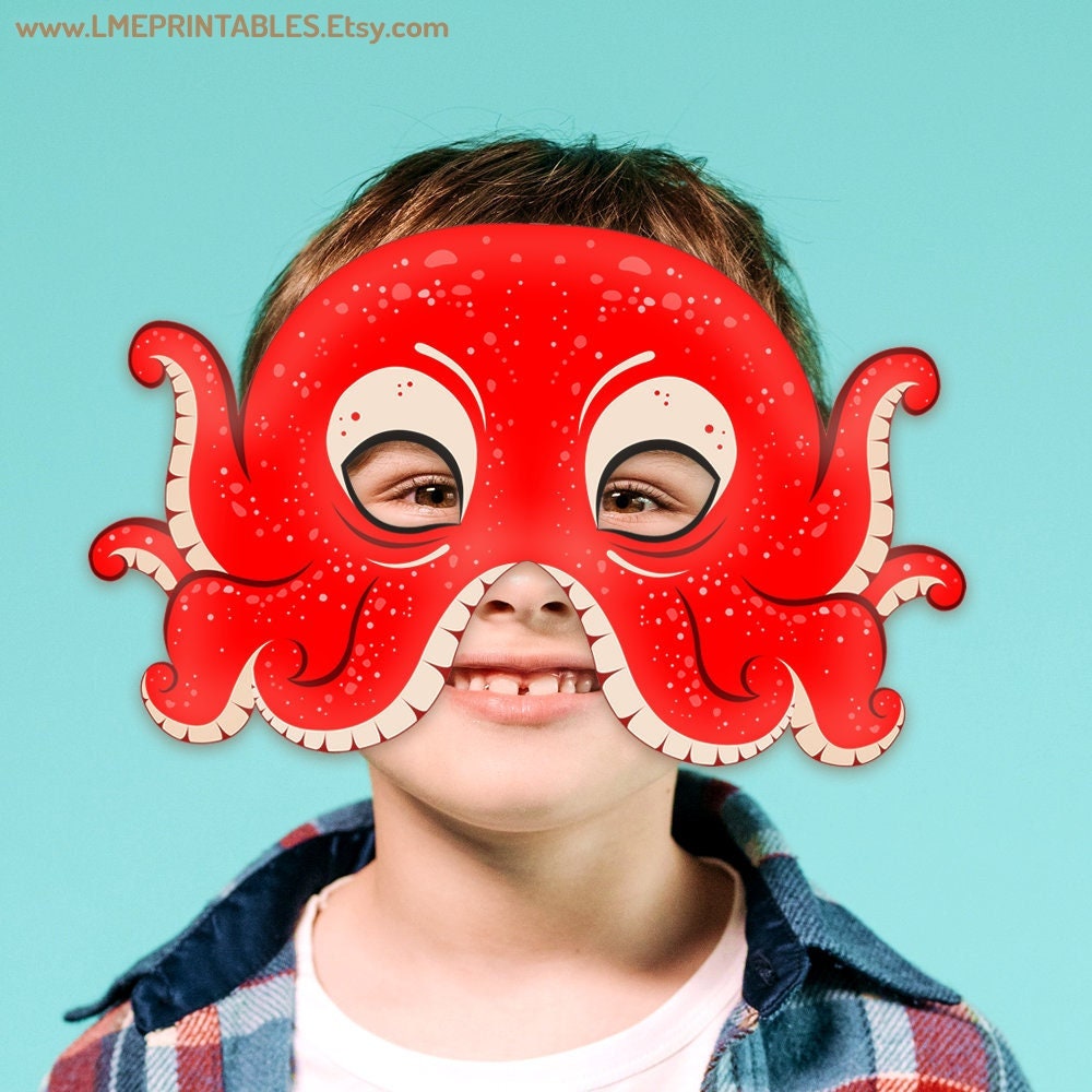Red Octopus Mask Printable Halloween Costume Animal Mask Ocean Pool ...