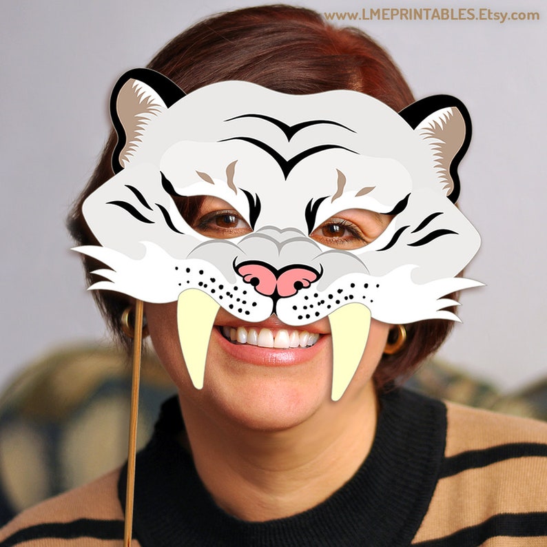 White Saber Tooth Tiger Mask Printable Halloween Costume - Etsy