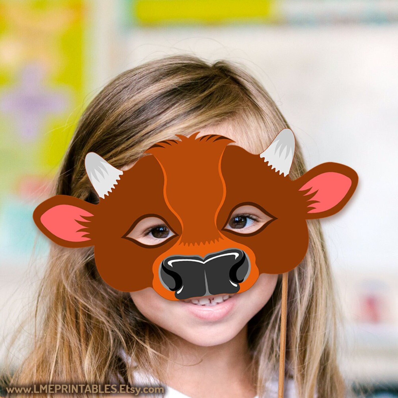 Cow Printable Mask Costume Halloween Brown Animal Farm Heifer Animals ...