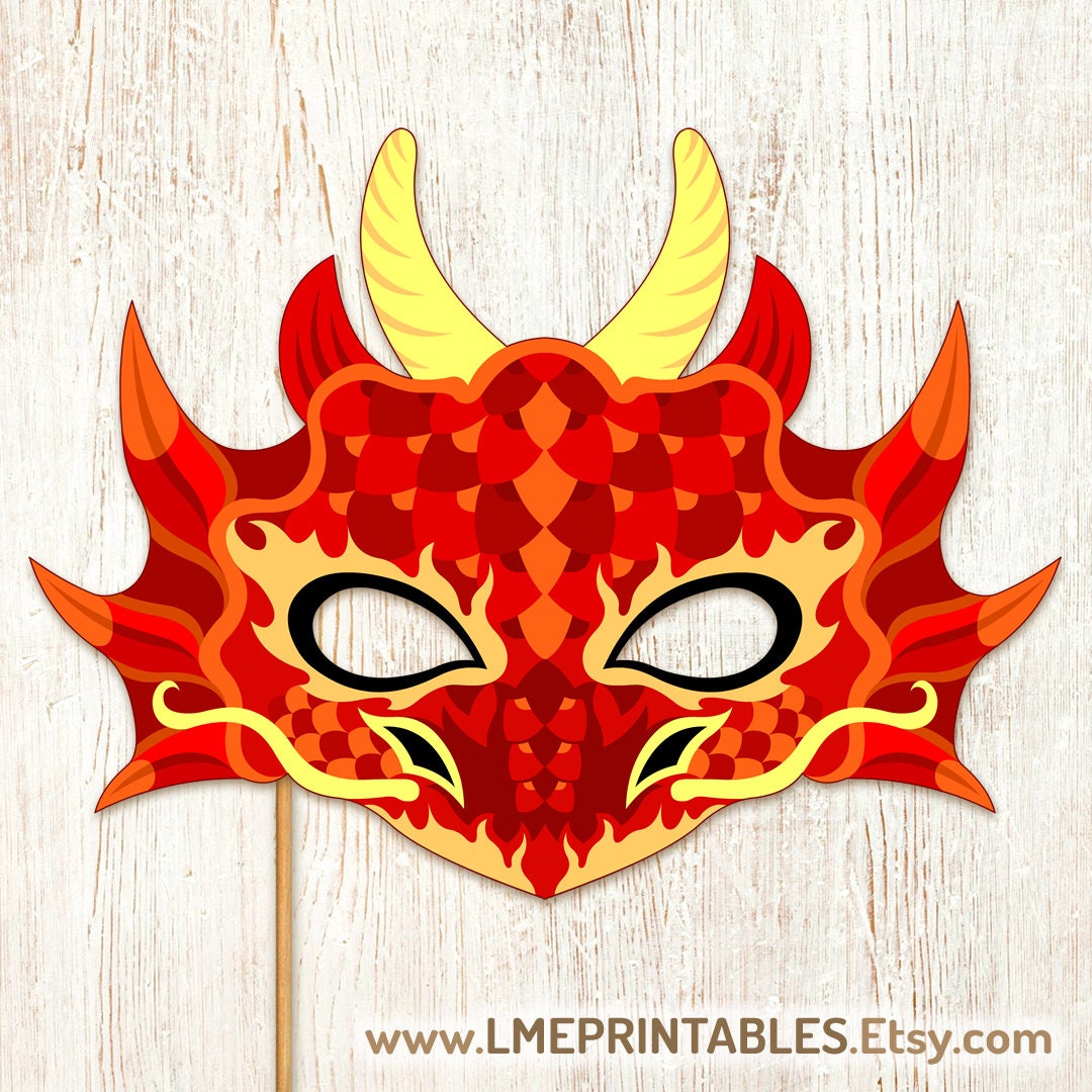 Red Dragon Mask Printable Zodiac Chinese New Year Easy Costume Party ...