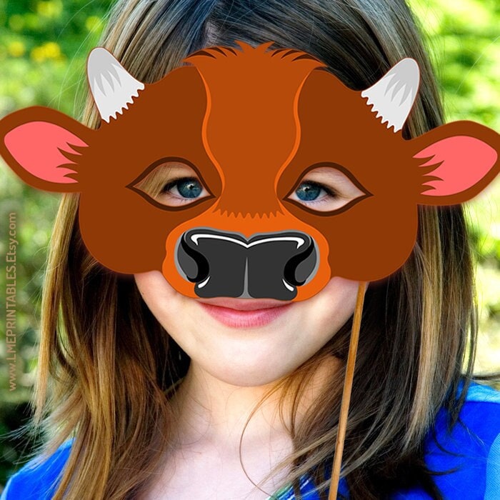 Cow Printable Mask Costume Halloween Brown Animal Farm Heifer Animals ...