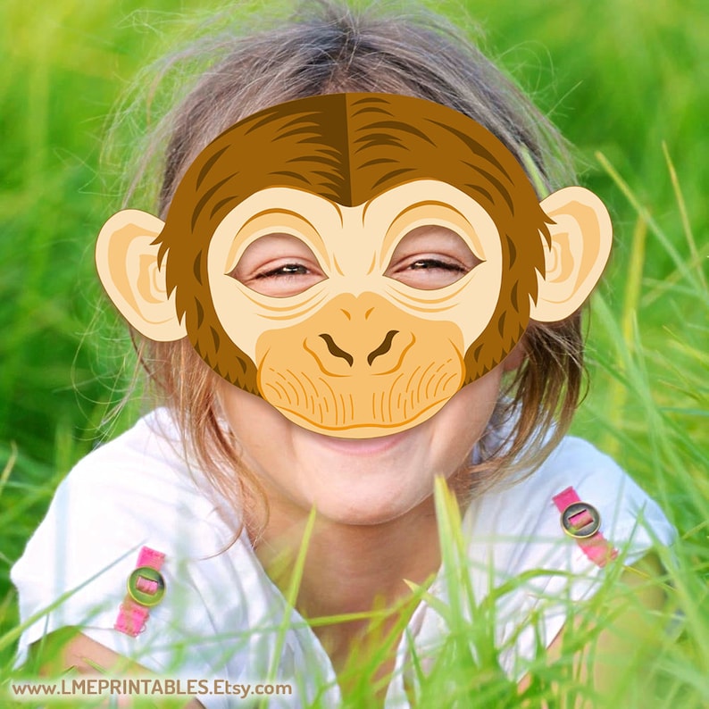 Monkey Mask Printable Chimpanzee Animal Costume Halloween Template Ape ...